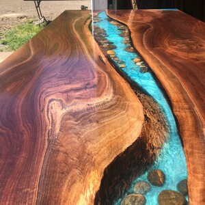 Walnut Live Edge River Table With Stone Dining - Etsy