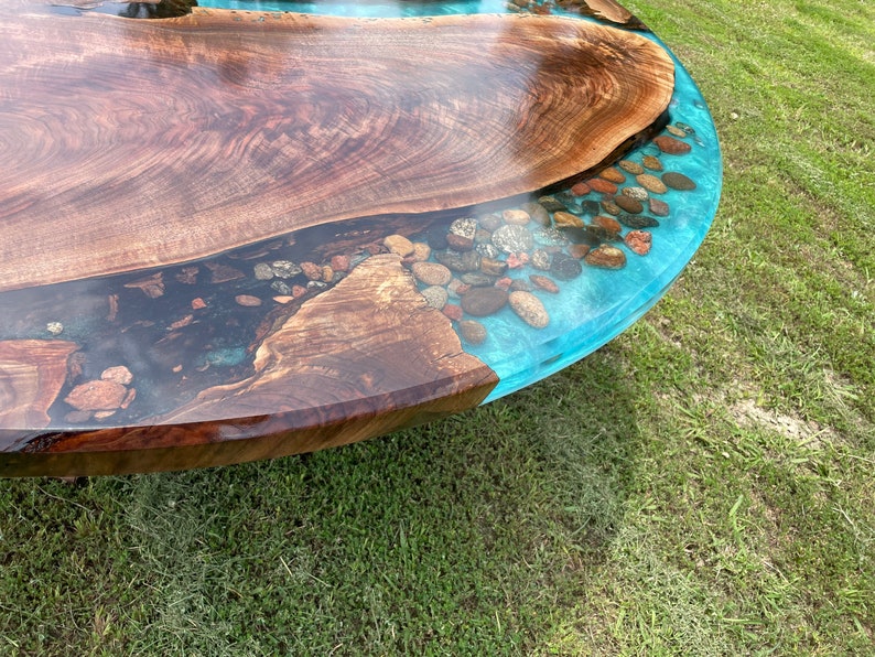 Stunning Large Round River Table With Stone Rock Live Edge Dining - Etsy
