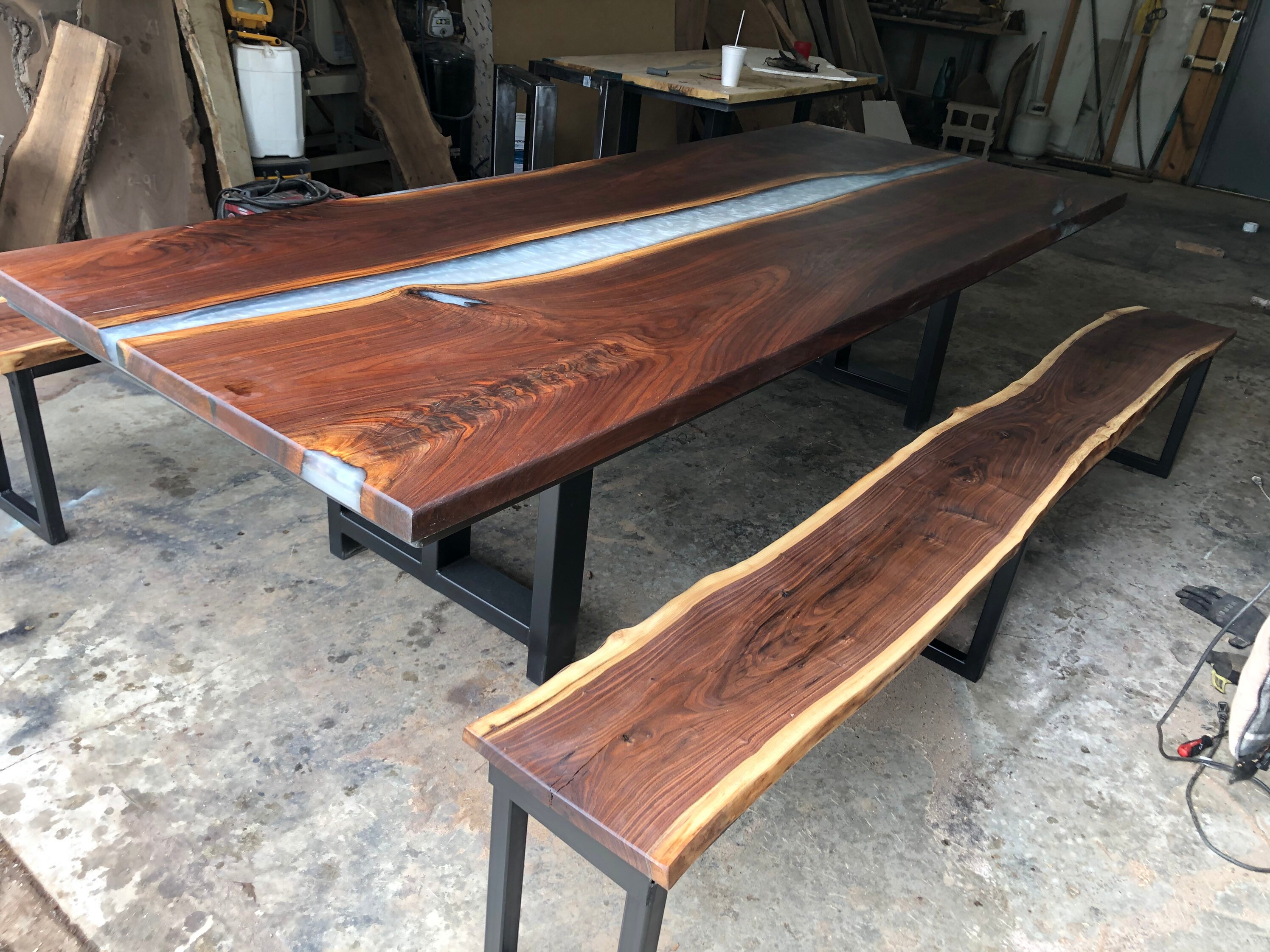 10 Foot Conference Table and Benches Live Edge River Table - Etsy