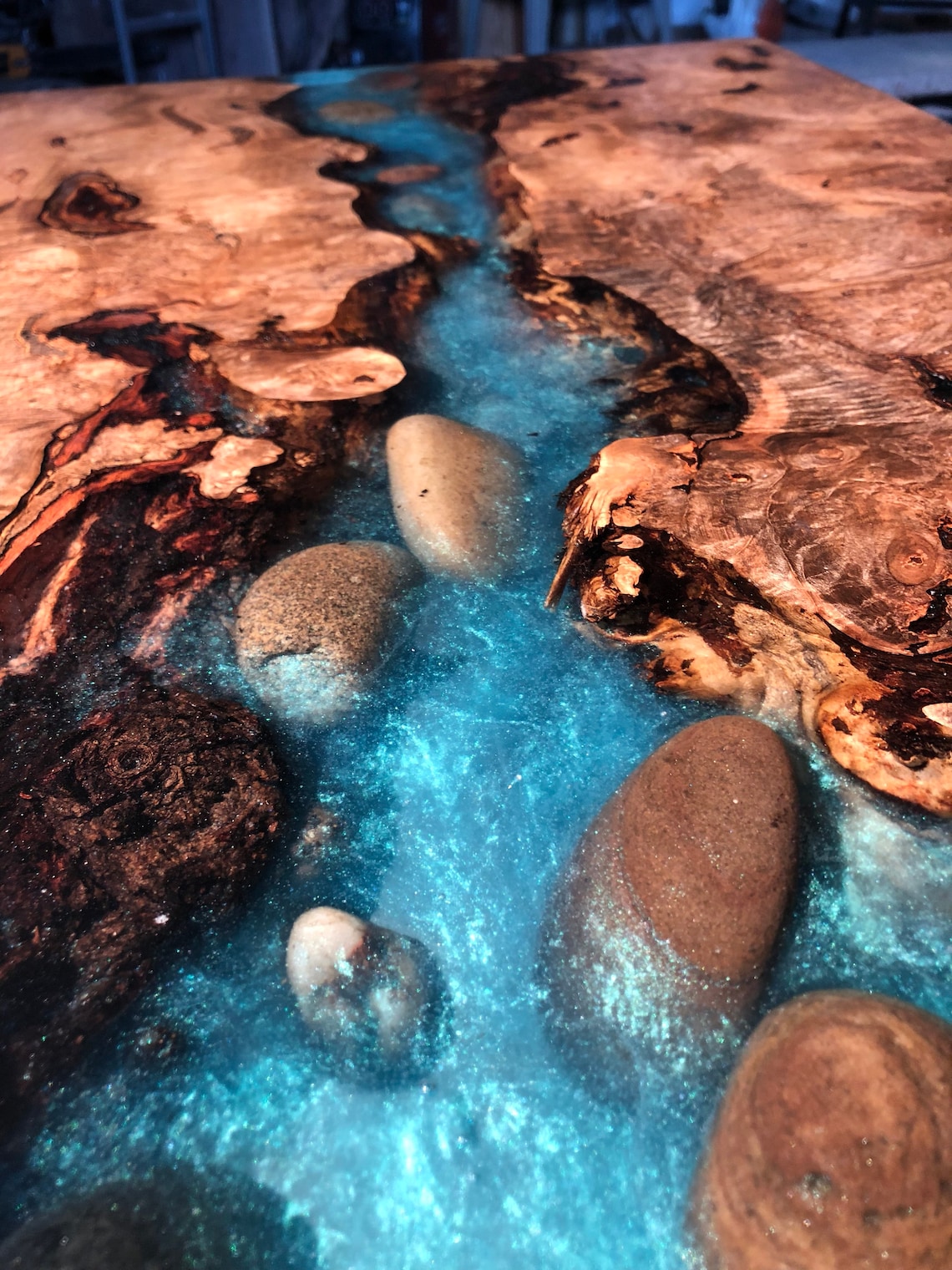 Maple River Table With Stone Live Edge - Etsy