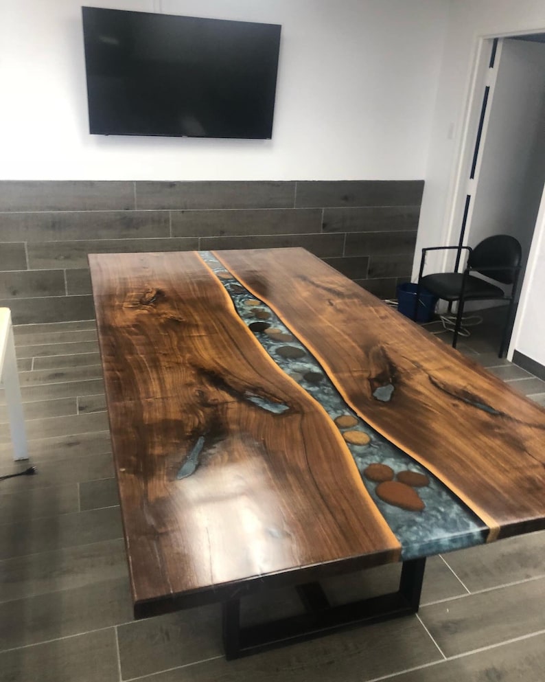 Walnut Live Edge Conference River Table With Stone Resin Epoxy - Etsy
