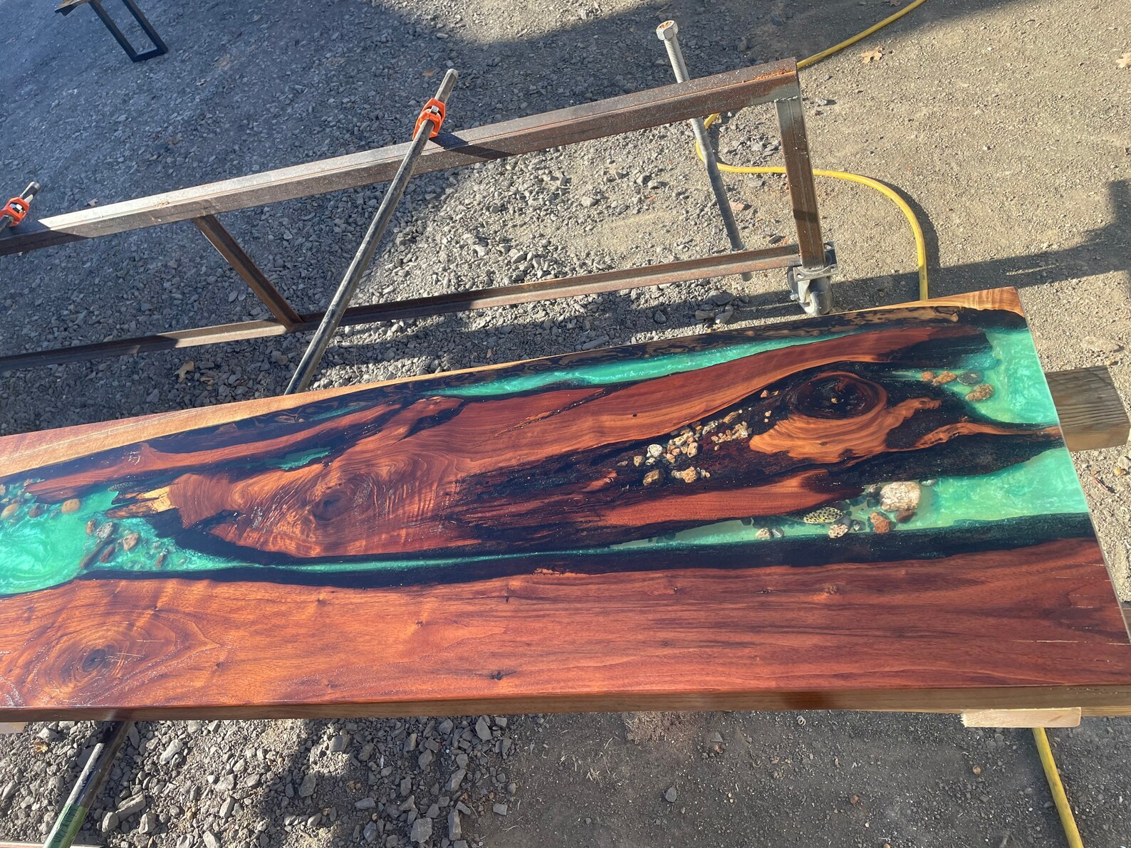 L Shaped Bartop River Table With Stone Rocks Trout Walnut Live Edge - Etsy