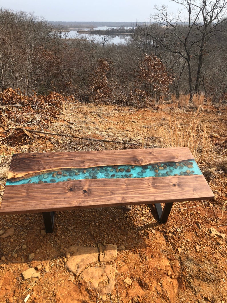 Walnut River Table With Stone - Etsy