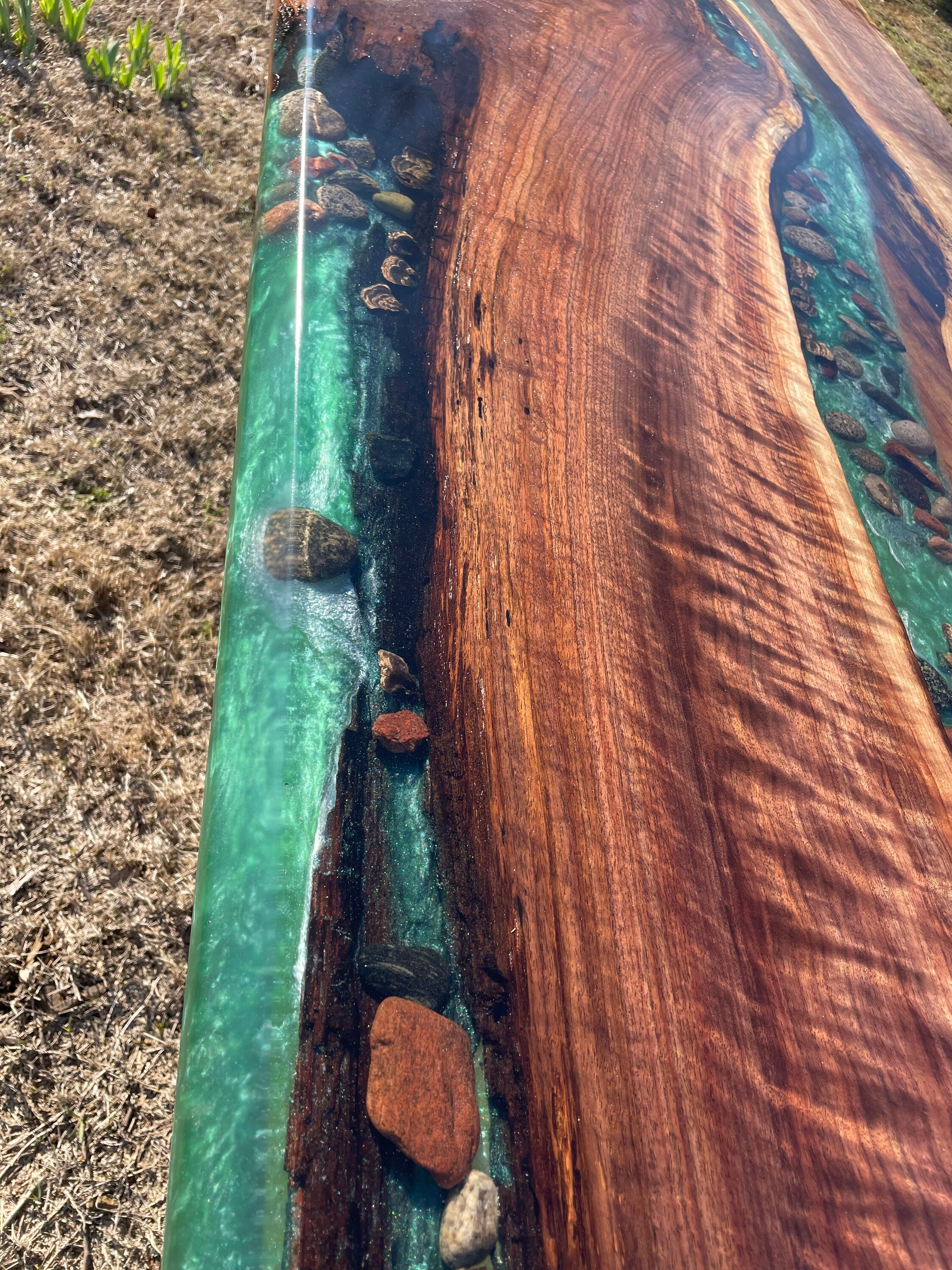 Live Edge River Table With Stone and Trout Rock Walnut - Etsy