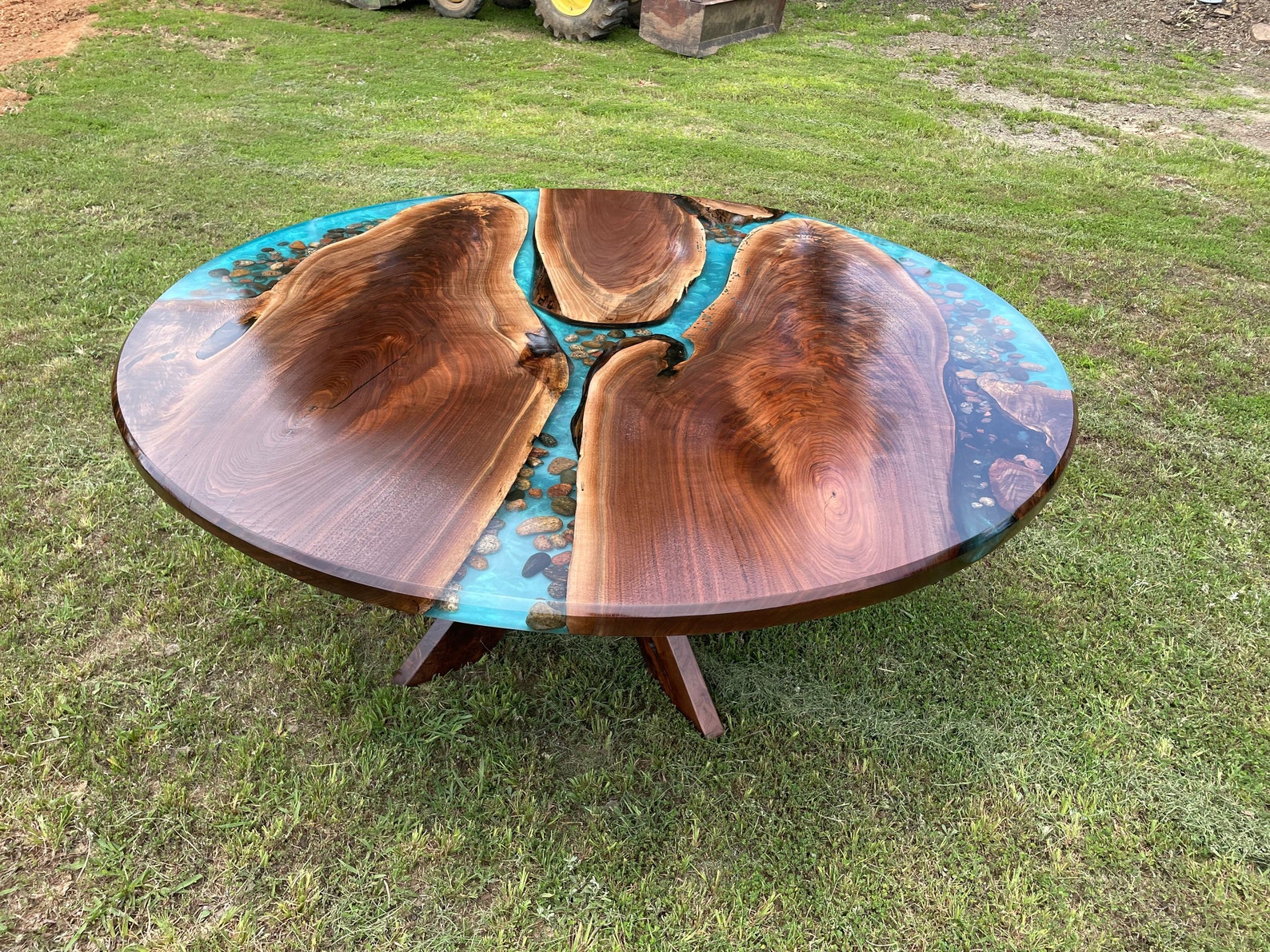 Stunning Large Round River Table With Stone Rock Live Edge Dining - Etsy