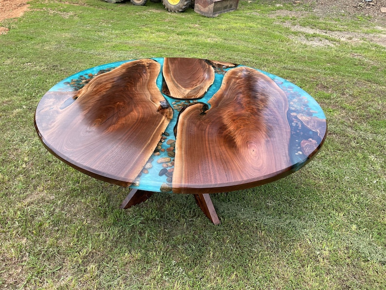 Stunning Large Round River Table With Stone Rock Live Edge Dining - Etsy