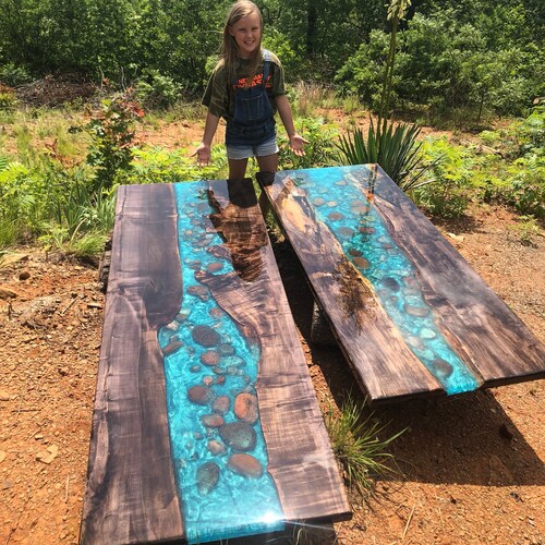 Maple River Table With Stone Live Edge - Etsy