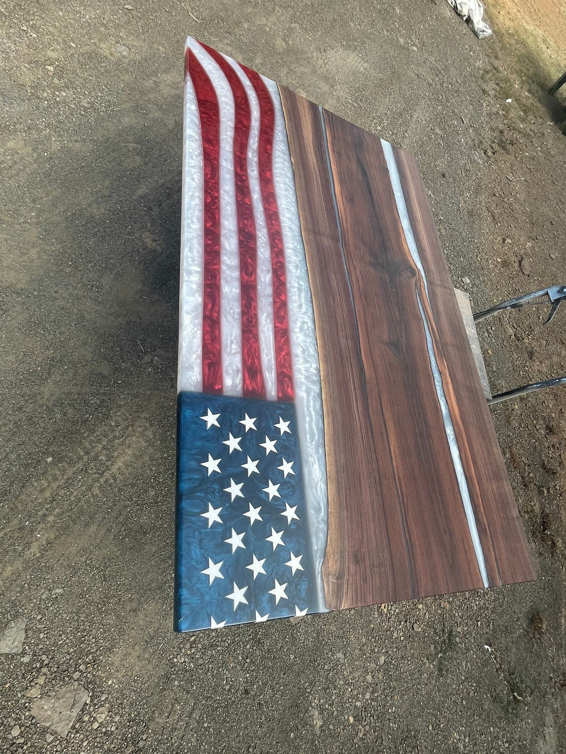 American Flag River Table Epoxy Live Edge Black Walnut. - Etsy
