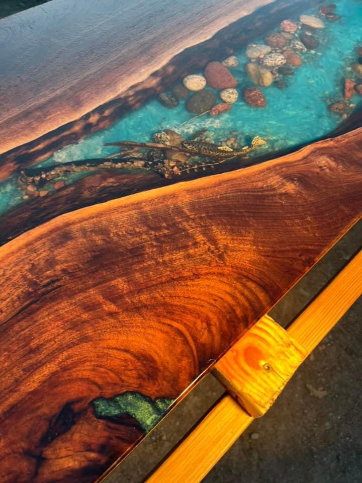 30 Foot Long Commercial Restaurant River Table Bartop With Rock and ...