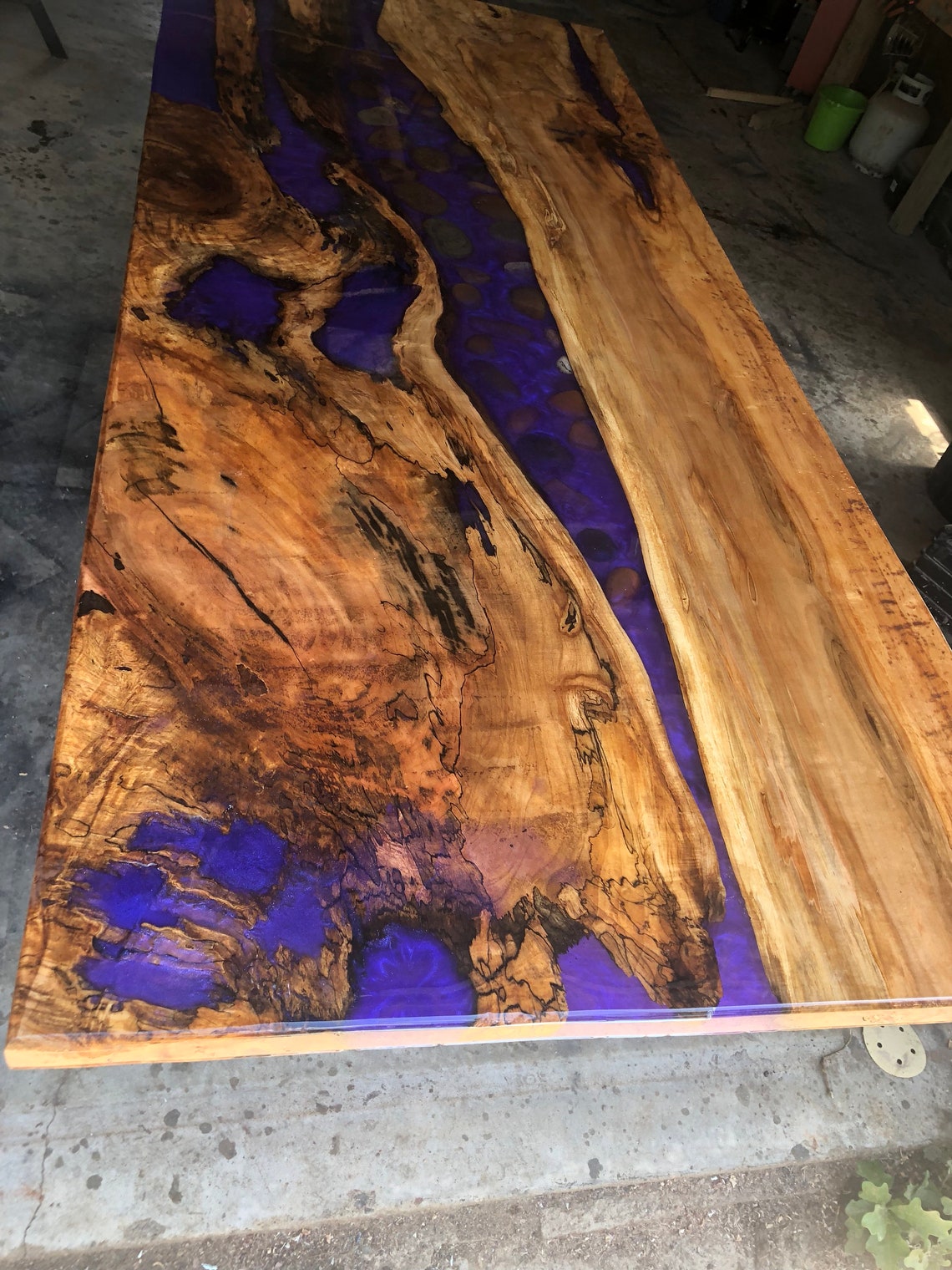 Maple Purple Live Edge River Table With Stone - Etsy