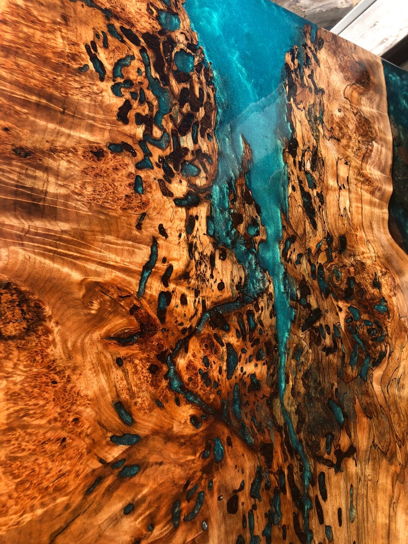 Maple Live Edge River Table With Stone Dining Table Rocks - Etsy