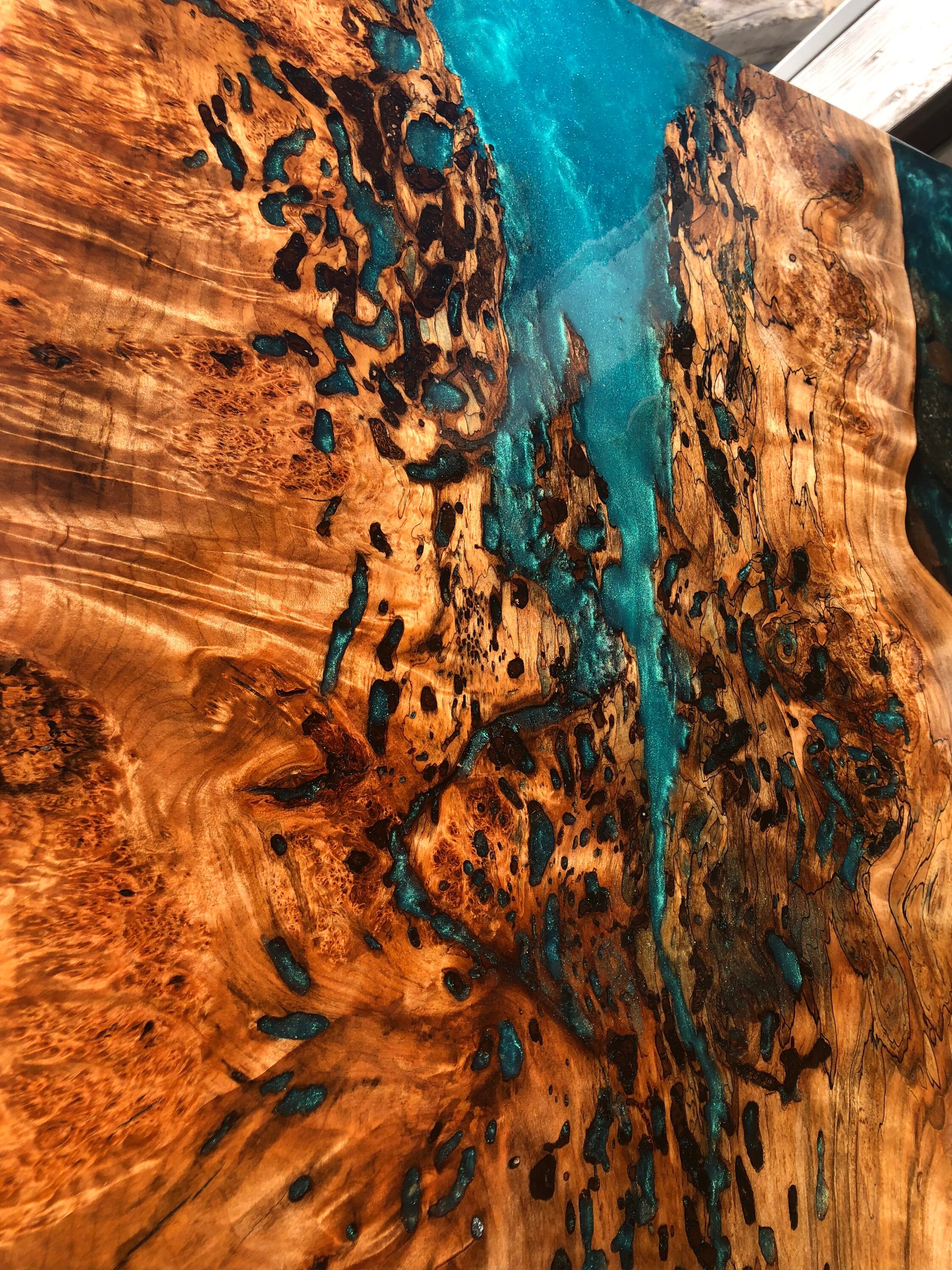 Maple Live Edge River Table With Stone Dining Table Rocks - Etsy