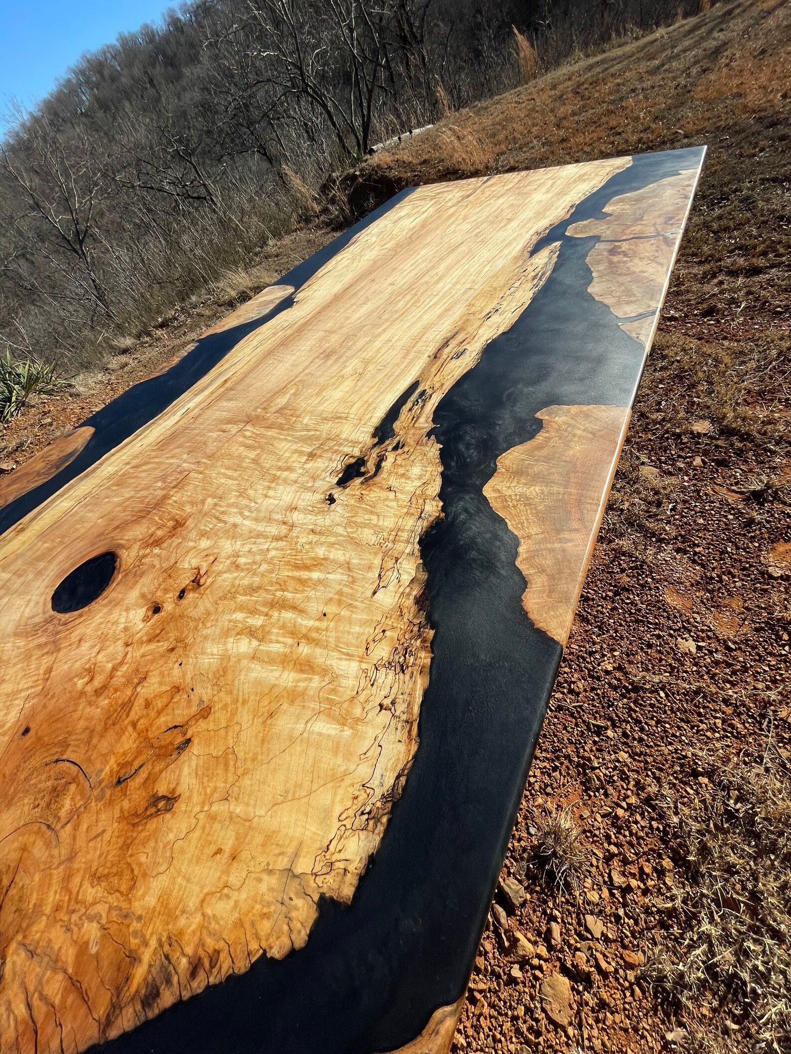 Maple Live Edge River Table Black Modern Epoxy Dining Table Conference ...