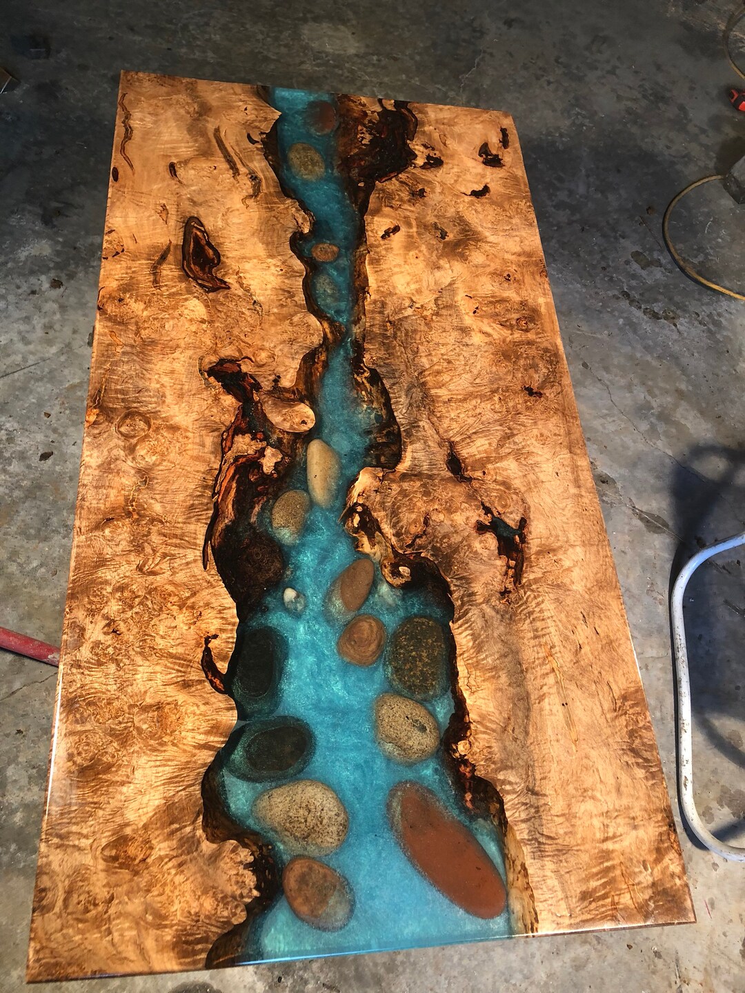 Maple River Table With Stone Live Edge - Etsy