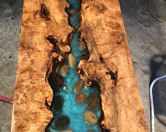 12 Foot Spalted Maple Dining Table Live Edge River Table With Stone ...