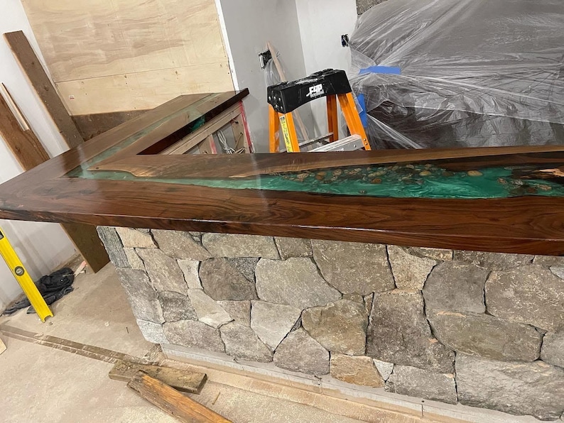 25 Ft Bartop River Table Live Edge With River Stone and Trout - Etsy