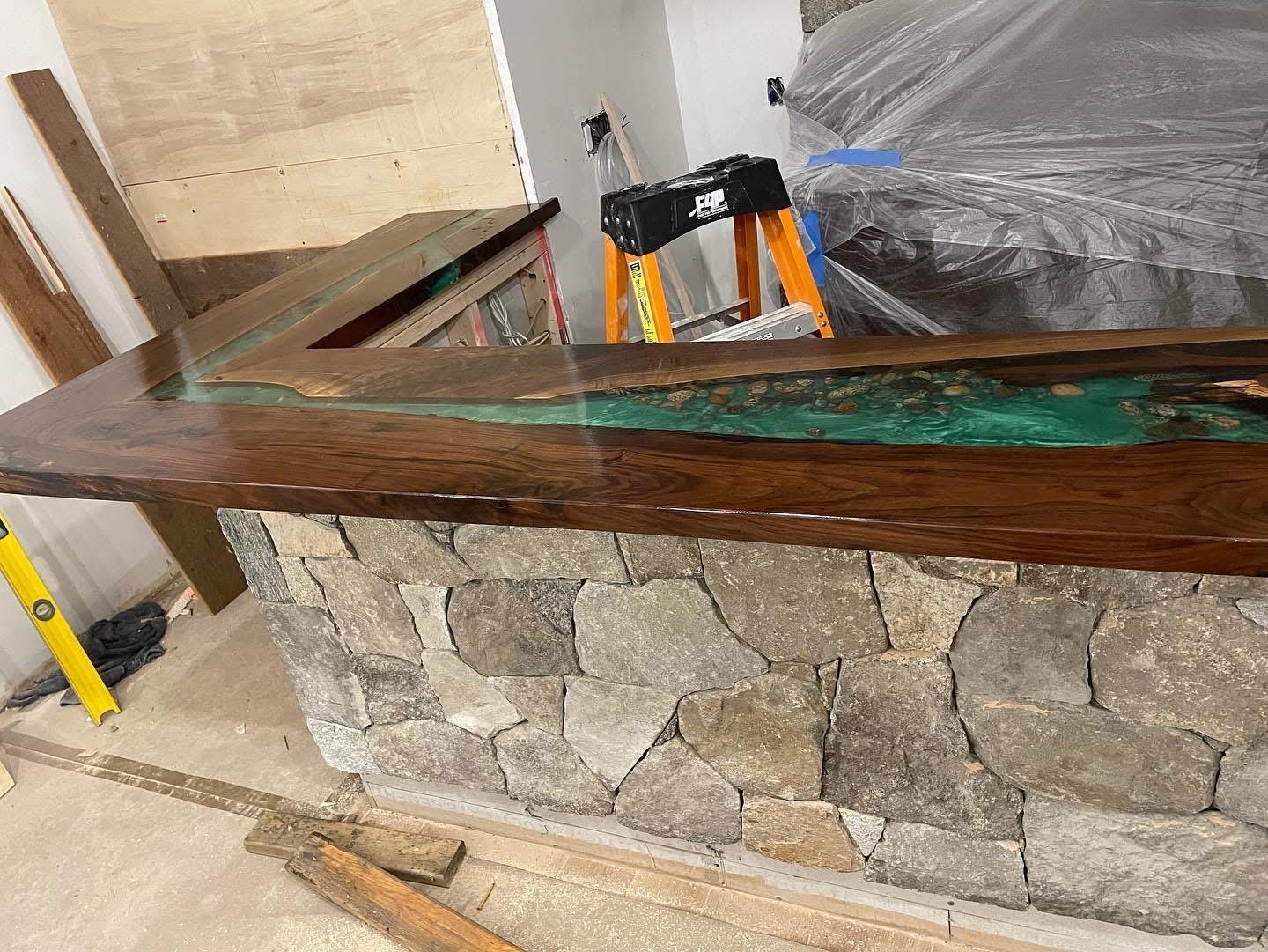 25 Ft Bartop River Table Live Edge With River Stone and Trout - Etsy