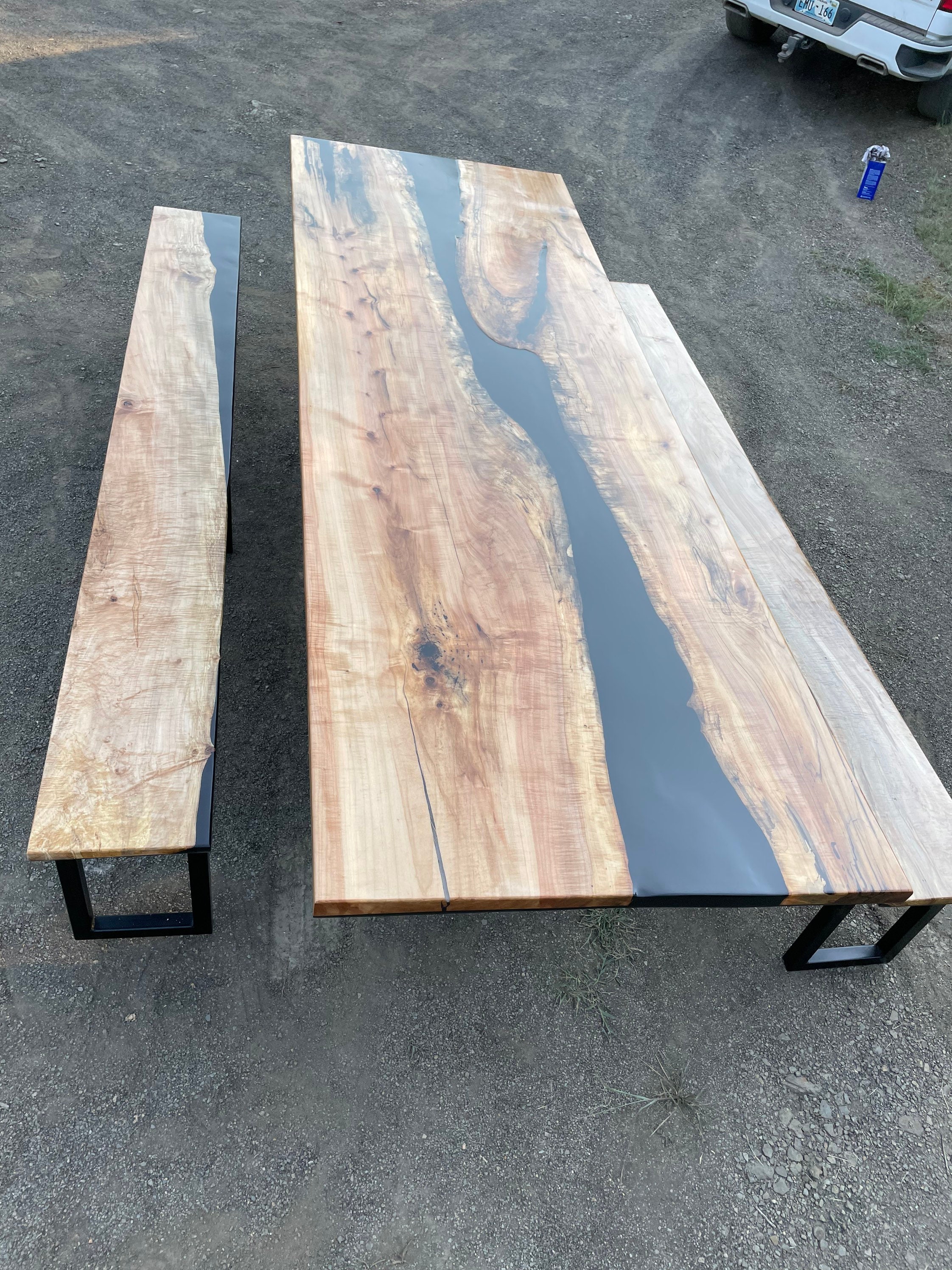 10 Ft Spalted Curly Maple Live Edge River Table With Matching Benches ...