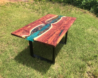 Maple River Table With Stone Live Edge | Etsy