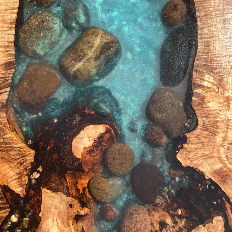 River Table Bartop 12ft Live Edge With River Stone Rocks - Etsy
