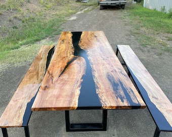 Maple River Table With Stone Live Edge - Etsy