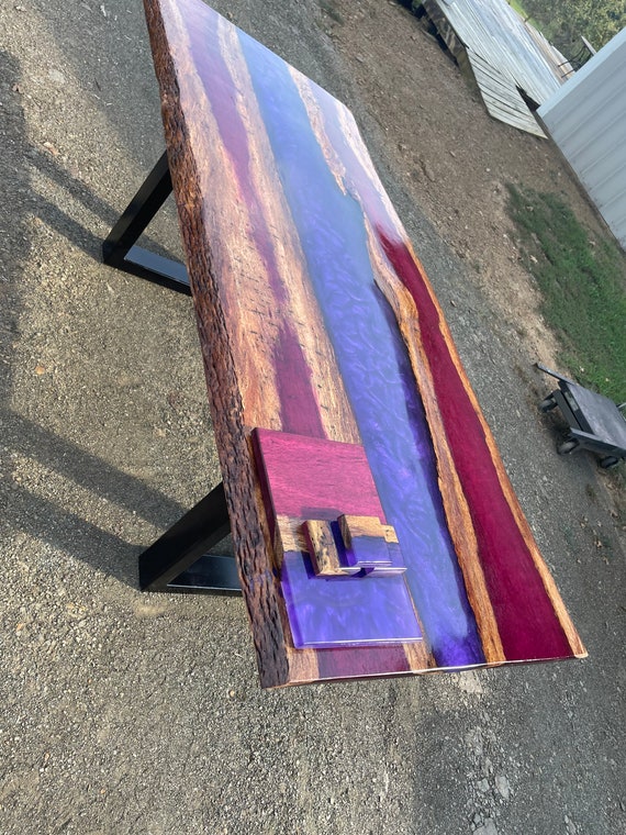 Purpleheart Dining River Table Live Edge Purple With Coasters - Etsy