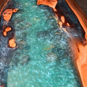 Oval Dining Table Live Edge River Table With Stone and Leaves - Etsy