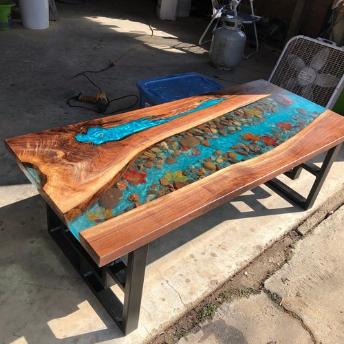 Maple River Table With Stone Live Edge - Etsy