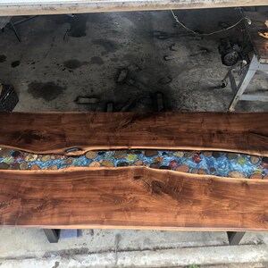 9ft Walnut Live Edge River Table With Stone and Leaves - Etsy