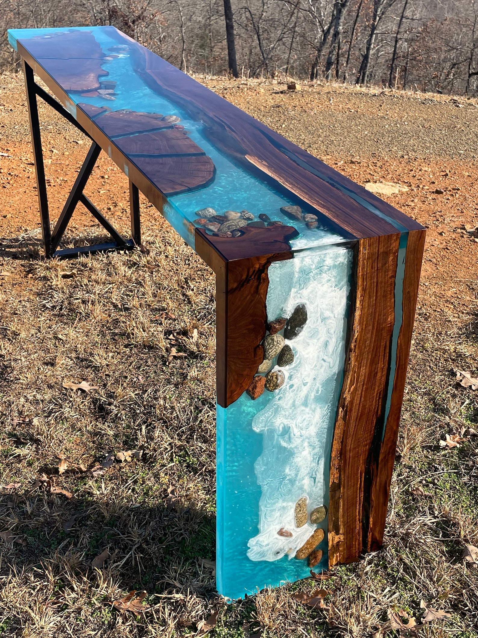 Waterfall River Table Walnut Bartop Console Live Edge Epoxy Resin With ...