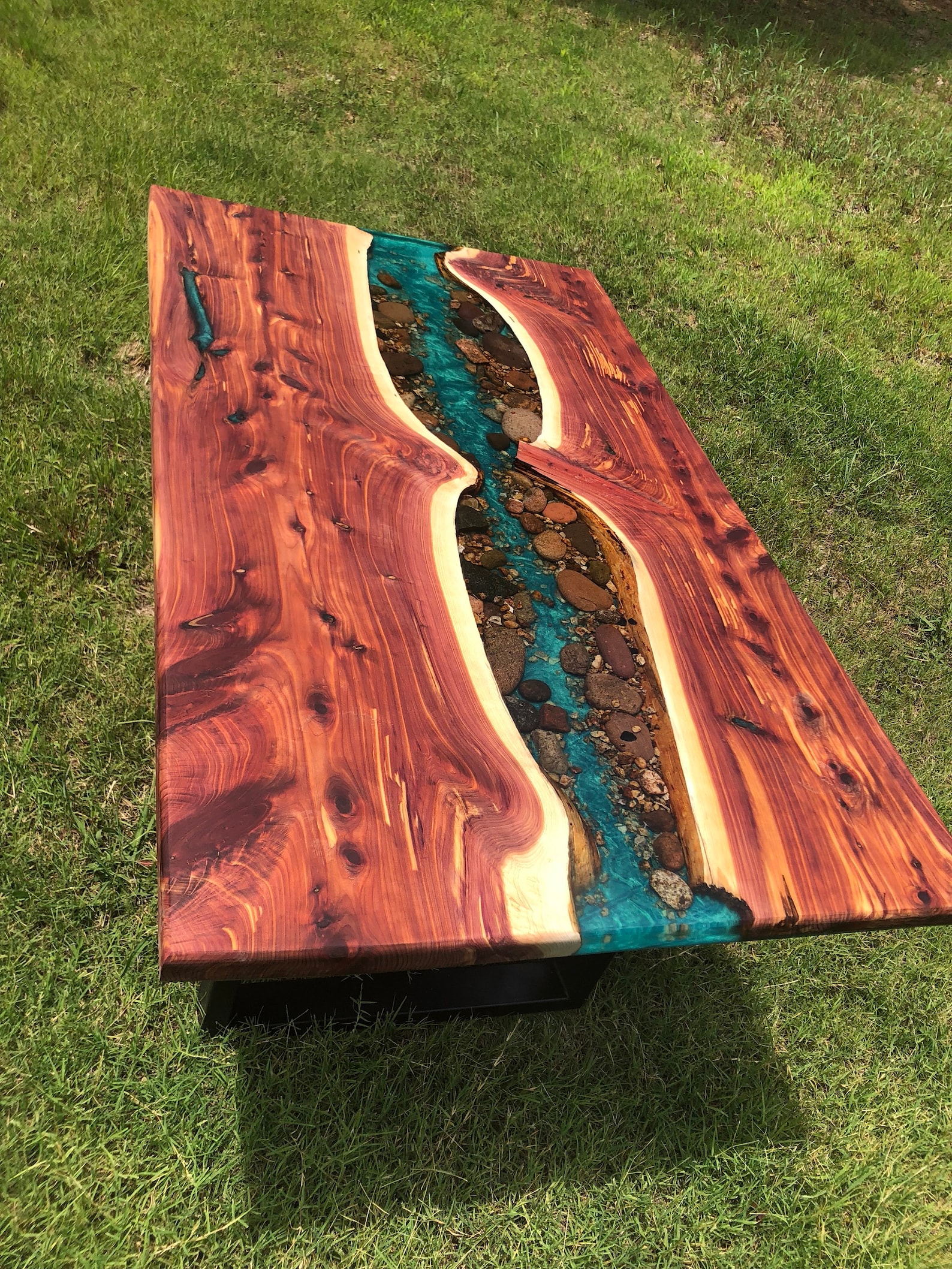 Cedar Live Edge River Dining Table With Stone Resin - Etsy
