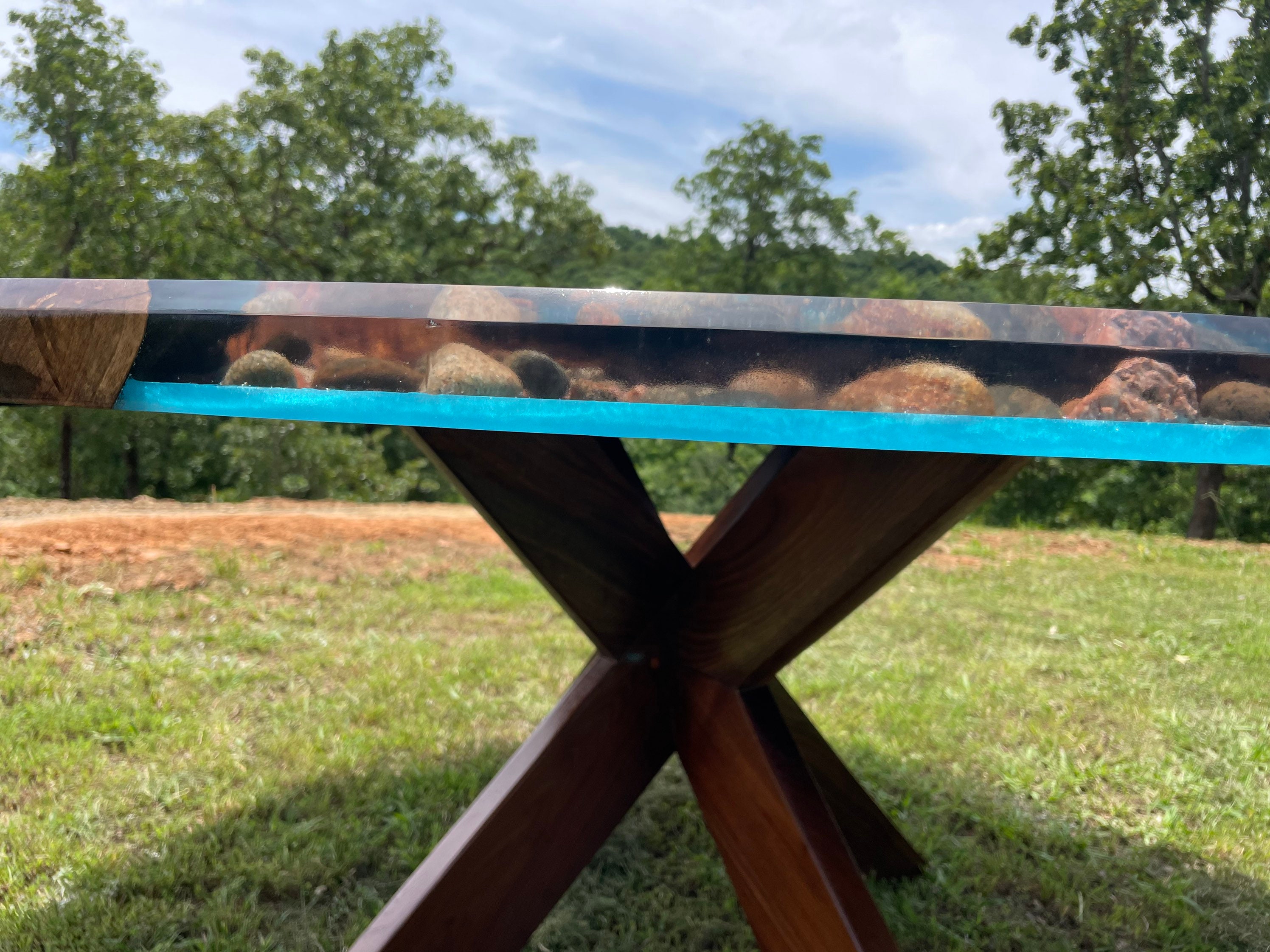 Stunning Large Round River Table With Stone Rock Live Edge Dining - Etsy