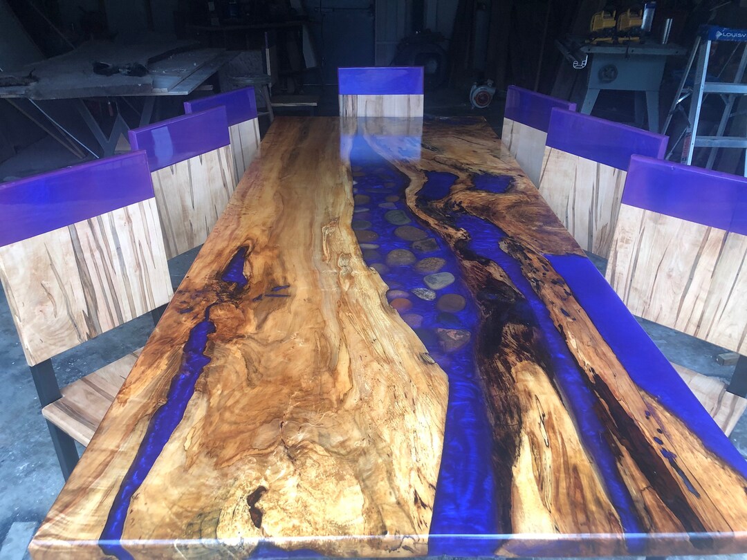 Live Edge River Table With 8 Matching Chairs Resin Epoxy Stone - Etsy