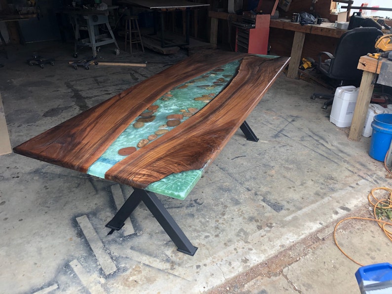8ft Walnut Live Edge River Dining Table With Stone - Etsy