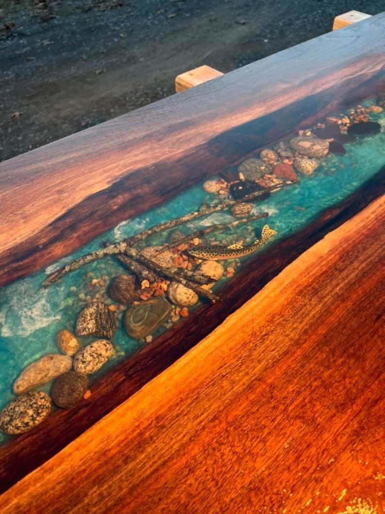 30 Foot Long Commercial Restaurant River Table Bartop With Rock and ...