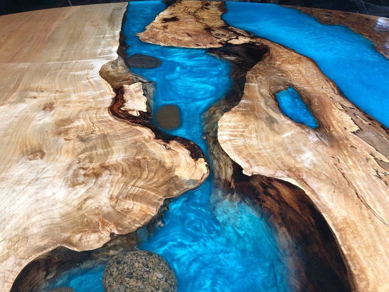 Round Live Edge River Table 6ft Diameter Epoxy Resin Maple - Etsy