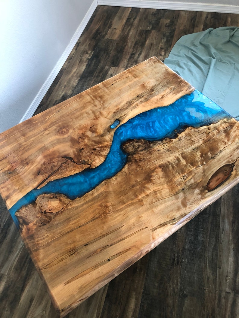Resin Live Edge Coffee River Table Stream Gorgeous Spalted Burl ...