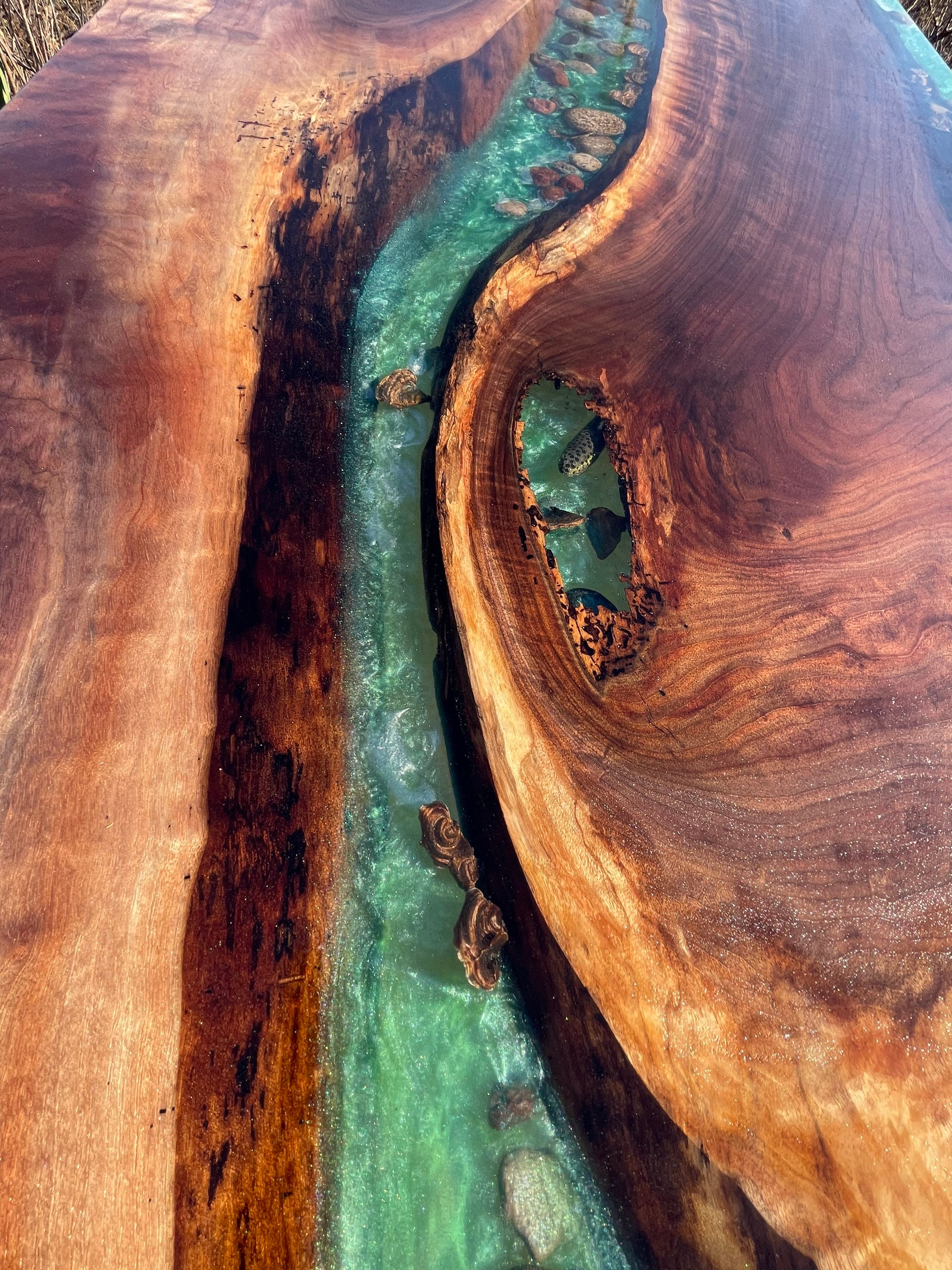 Live Edge River Table With Stone and Trout Rock Walnut - Etsy