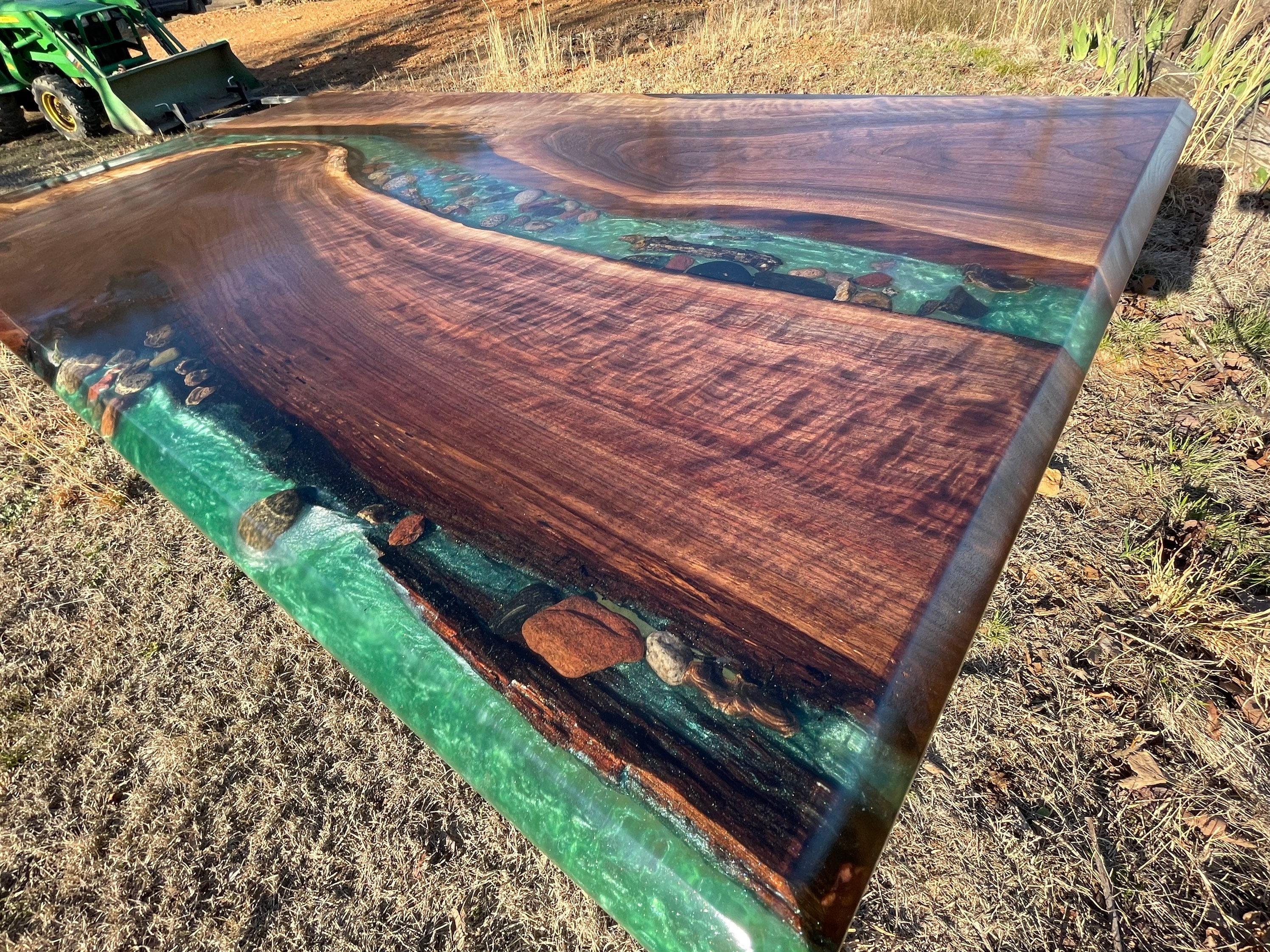 Live Edge River Table With Stone and Trout Rock Walnut - Etsy