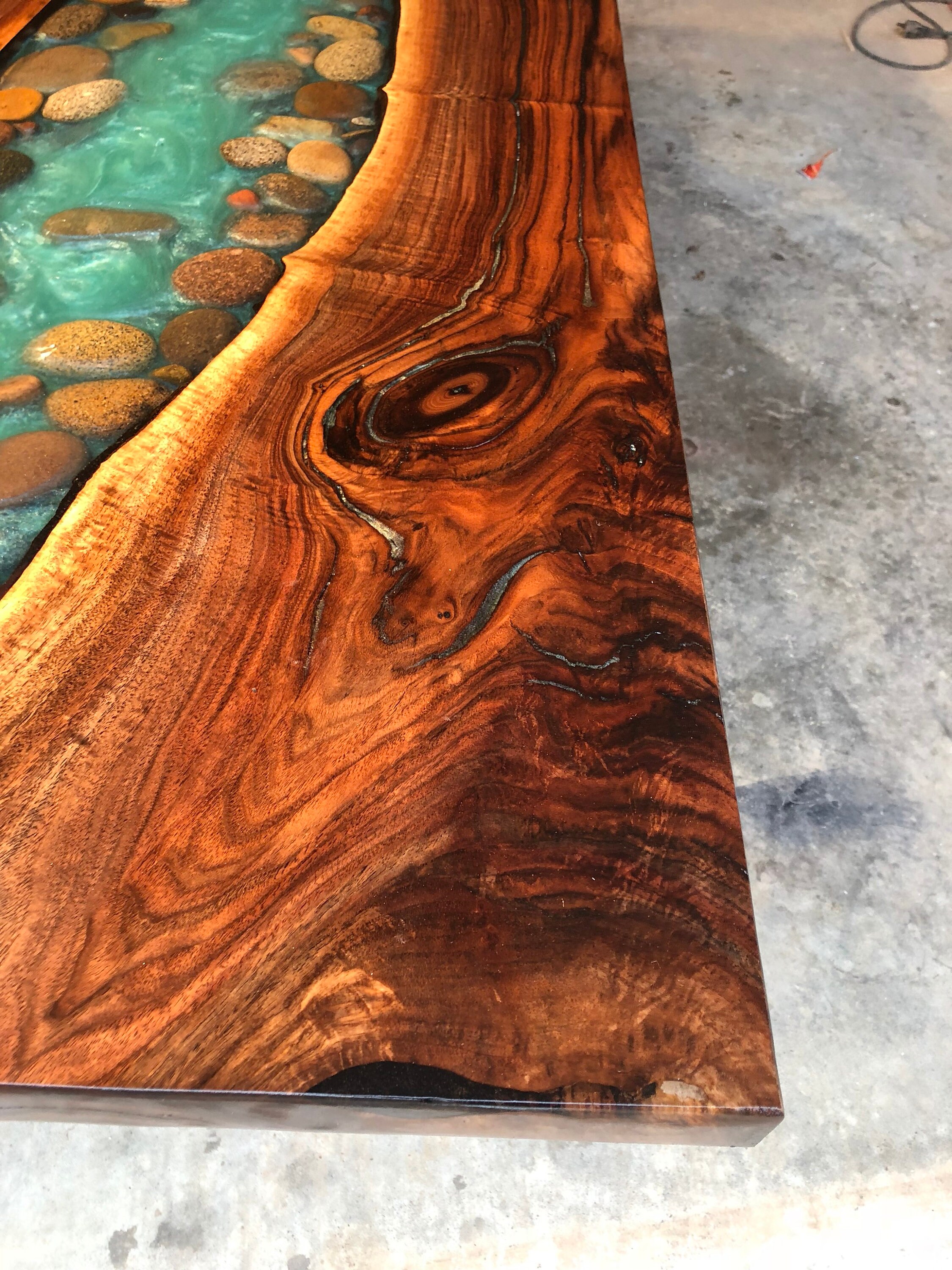 River Table Wirh Walnut and River Stone Live Edge Coffee Dining Table ...