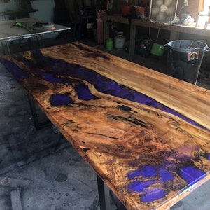 Maple Purple Live Edge River Table With Stone - Etsy