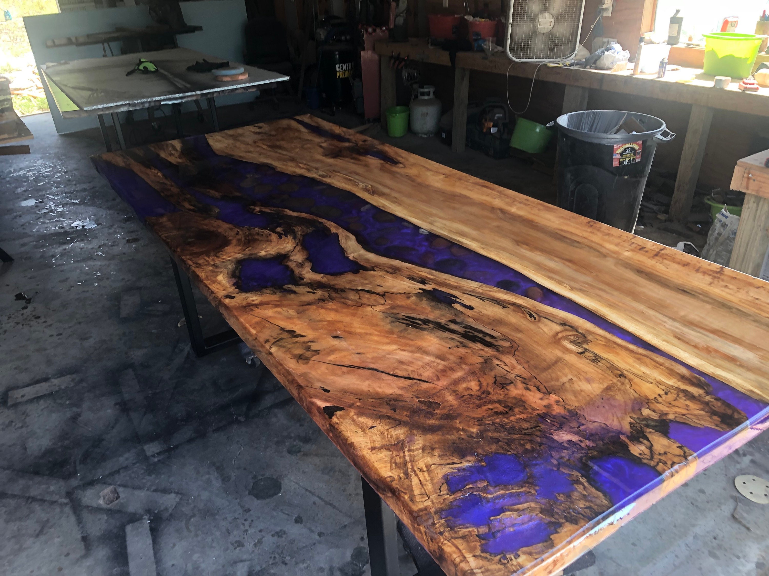 Maple Purple Live Edge River Table With Stone - Etsy
