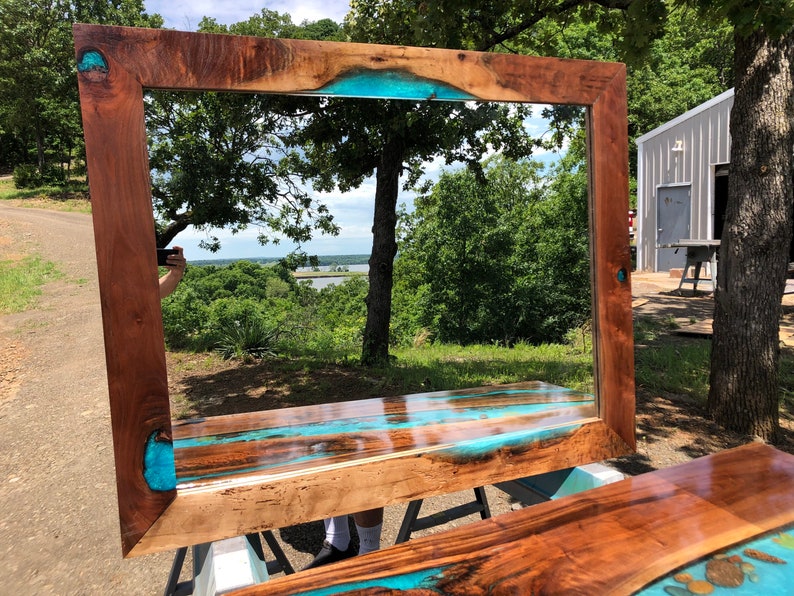 Walnut River Bench Table Mirror Set Live Edge - Etsy