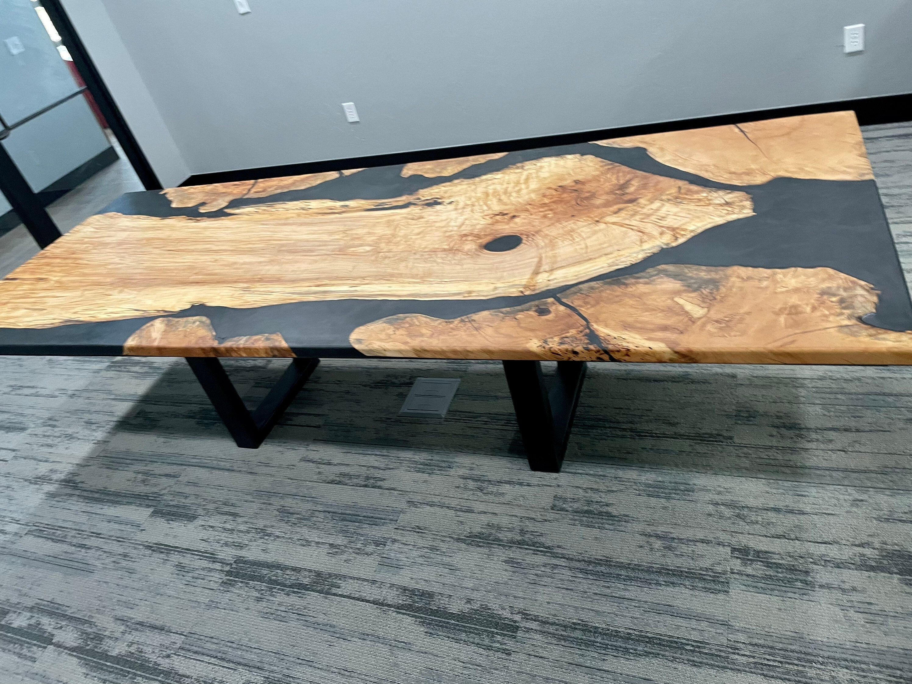 Maple Live Edge River Table Black Modern Epoxy Dining Table Conference ...
