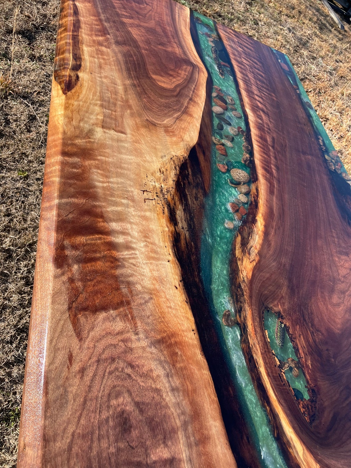 Live Edge River Table With Stone and Trout Rock Walnut - Etsy