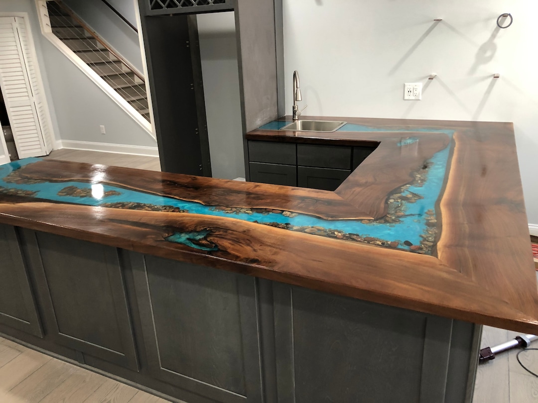 25 Ft Bartop River Table Live Edge With River Stone and Trout - Etsy