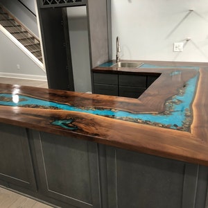 25 Ft Bartop River Table Live Edge With River Stone and Trout - Etsy