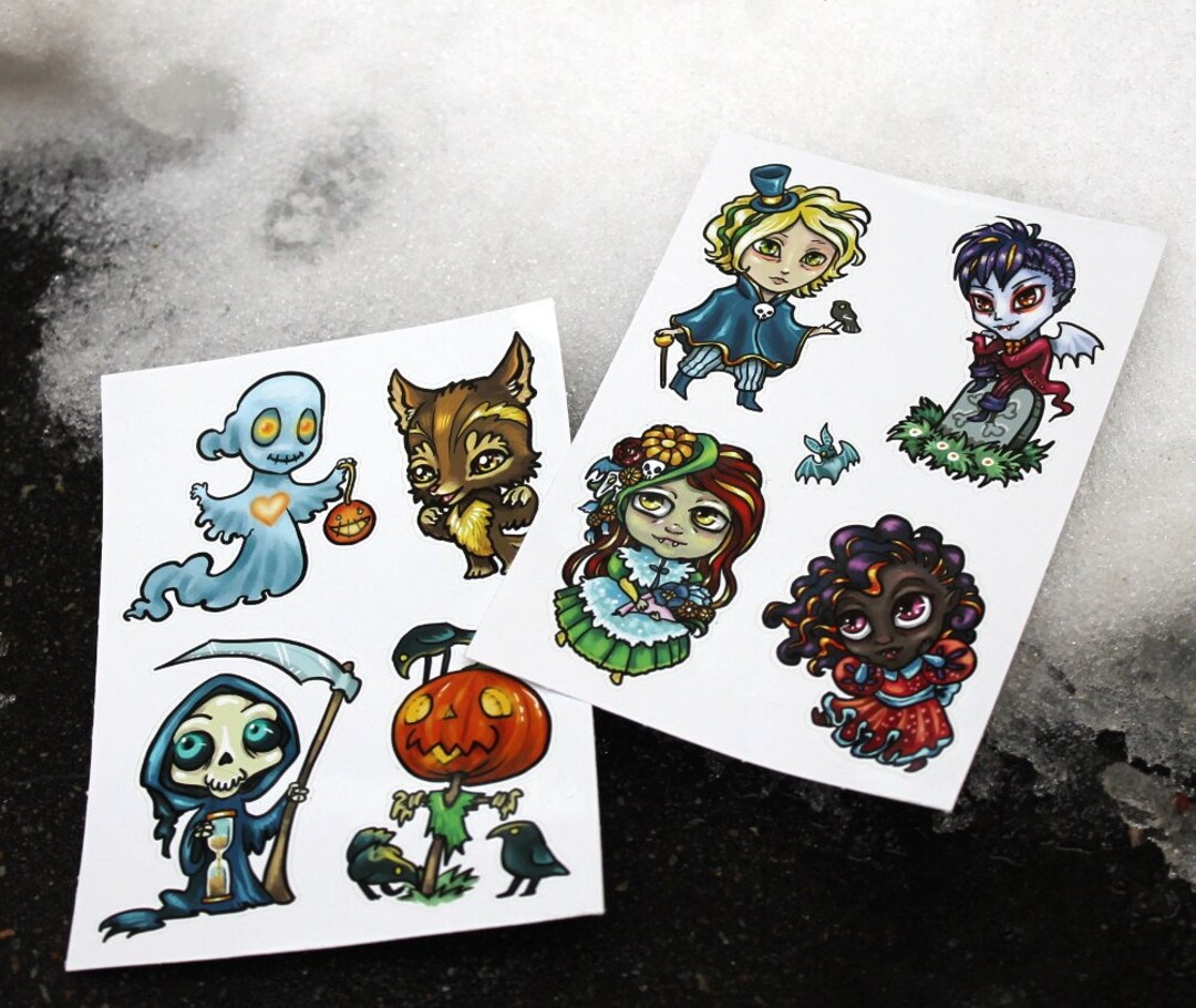 Spooky but Cute Halloween Sticker Sheets Ghost, Werewolf, Grim Reaper ...