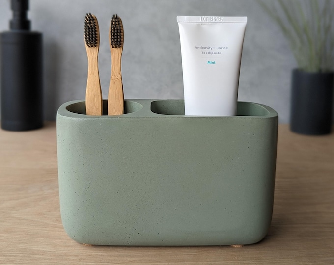 Green Ceramic Toothbrush Holder, Handmade Pottery, Electric Toothbrush ...