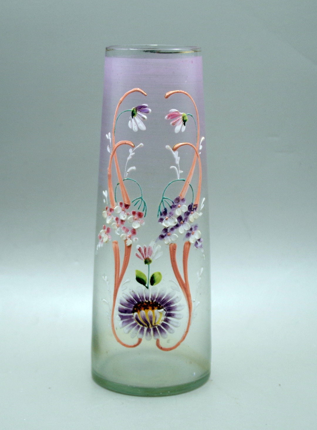 LEGRAS French C19th Graduated Frosted GLASS Floral Enamelled VASE - Etsy
